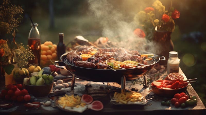 Cooking Outdoors by the Campfire for Food on the Fire Grill in the ...