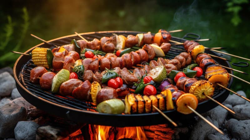 Cooking Outdoors by the Campfire for Food on the Fire Grill in the ...