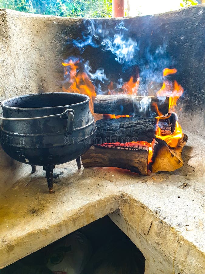 Cooking Over a Fire in a Black Pot Stock Photo - Image of iron ...