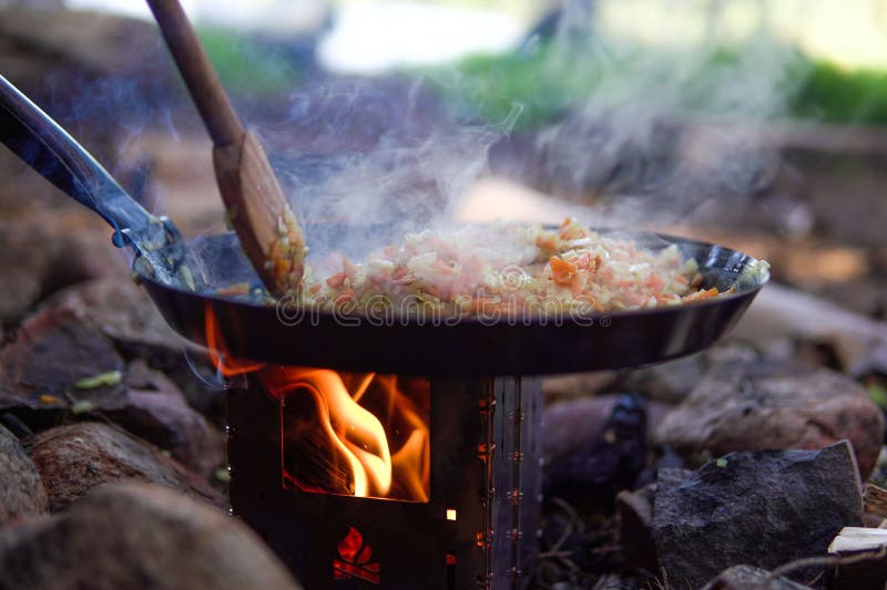 Cooking Over the Fire in the Nature Stock Image - Image of fireplace ...