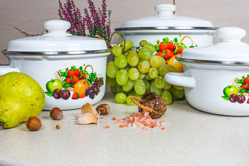 Cooking Pan , Set of White Pans. Stock Photo - Image of background ...
