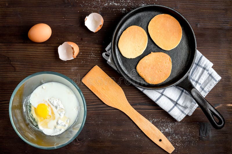 Cooking Pancake on Wooden Background Top View Ingredients for Making ...