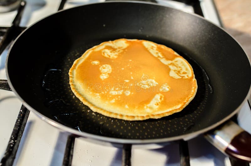 Cooking Pancakes in a Frying Pan. Stock Image - Image of recipe, sweet ...