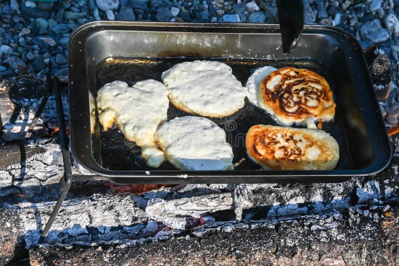 Cooking Pancakes Over the Fire Stock Photo - Image of firewood, park ...