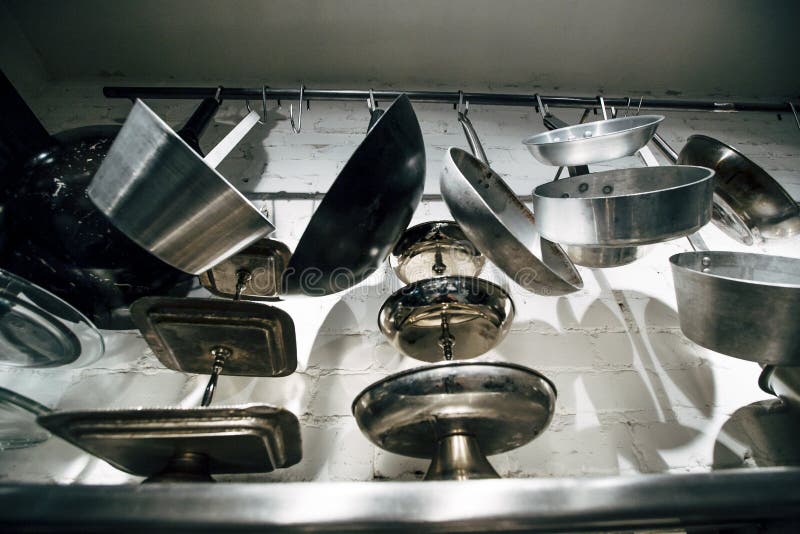 Cooking pans and tools. stock photo. Image of hanged - 92940172