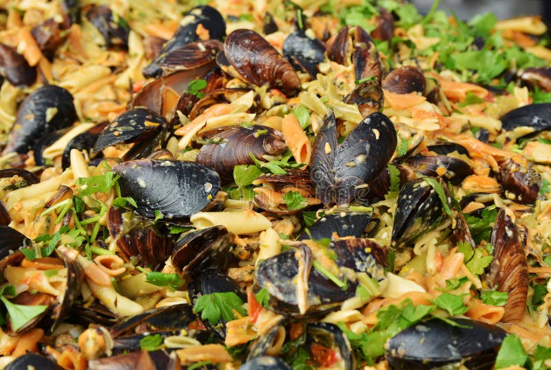 Cooking Pasta with Mussels in Shell Stock Image - Image of fresh, close ...