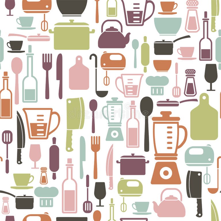 Seamless Pattern Colorful Cooking Icons Stock Illustrations – 406 ...