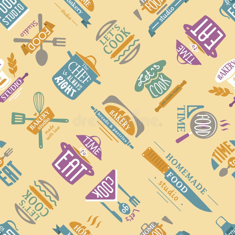 Cooking Utensils and Food Background Vector Illustration. Pots, Pans ...