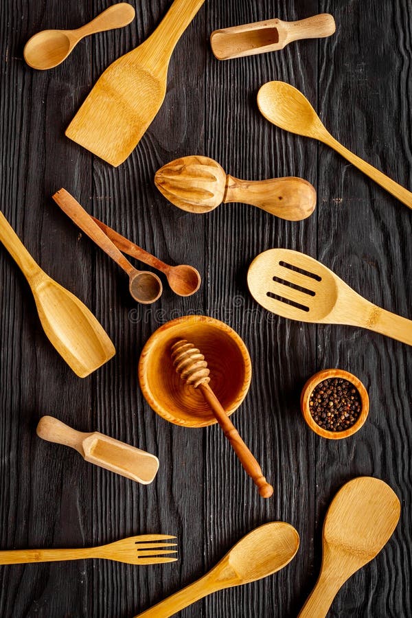 Cooking Pattern with Wooden Kitchen Utensils and Cookware Stock Photo ...