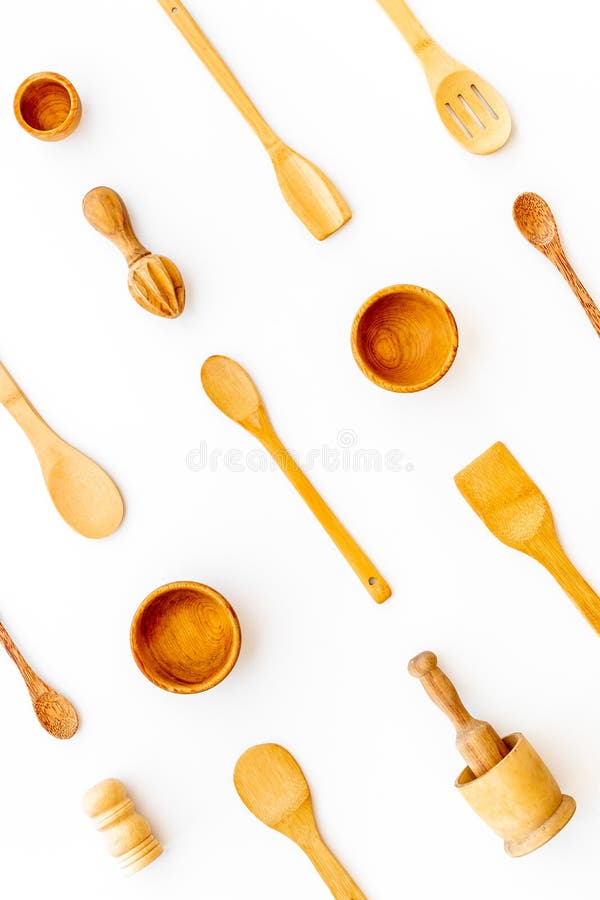 Cooking Pattern with Wooden Kitchen Utensils and Cookware Stock Photo ...
