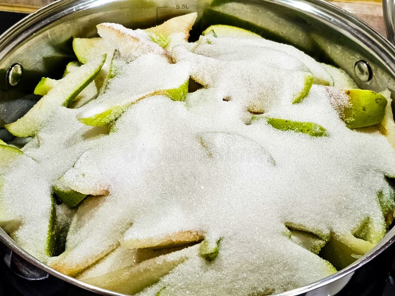 Cooking Pear Jam with Sugar in a Saucepan Stock Photo - Image of food ...
