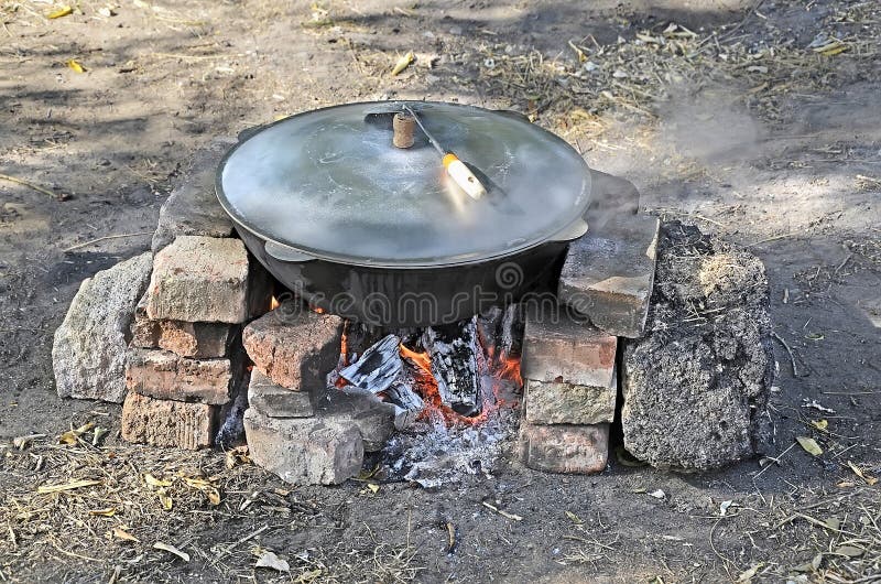 Cooking at the picnic stock image. Image of brick, picnic - 58922927