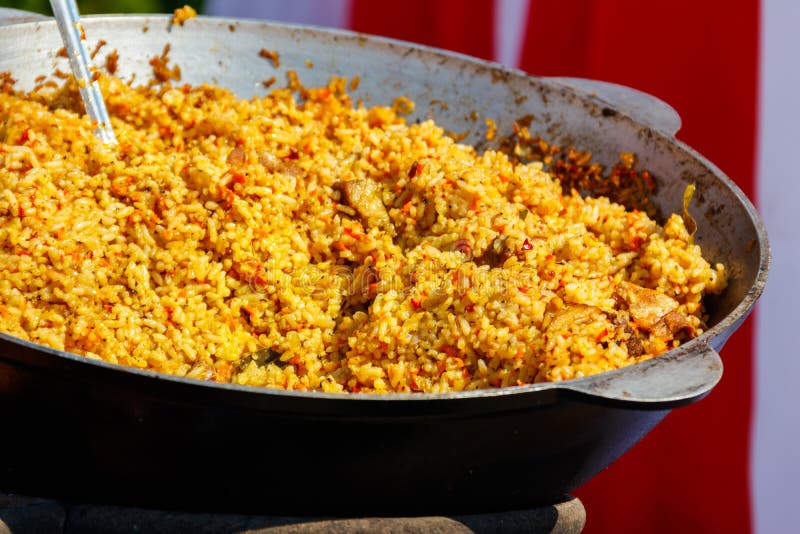 Cooking of Pilaf with Meat and Spices Stock Image - Image of cook ...