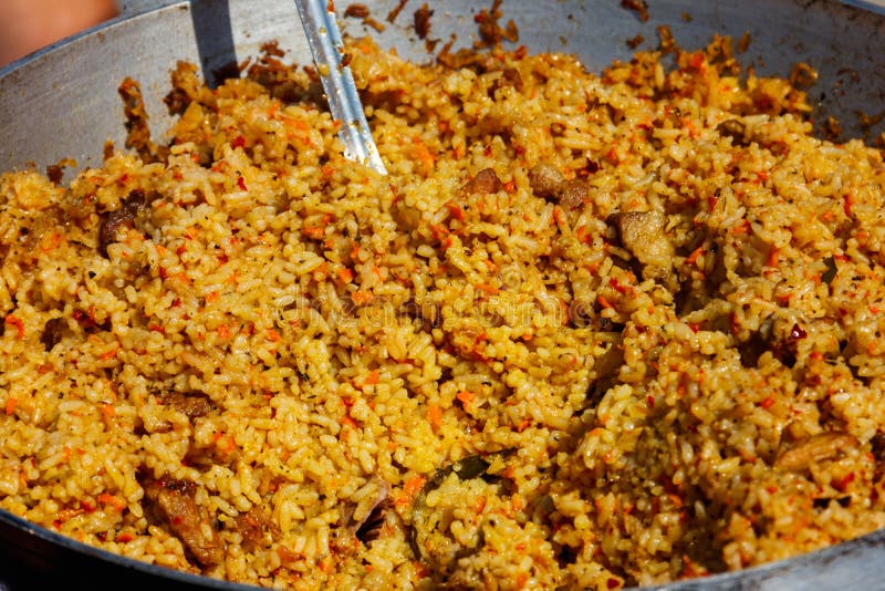 Cooking of Pilaf with Meat and Spices Stock Photo - Image of cooked ...