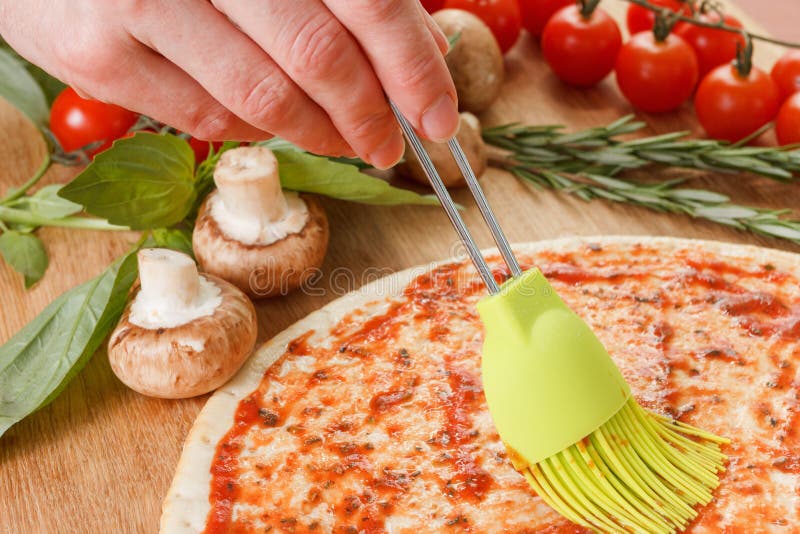 Cooking Pizza with Fresh Vegetables. Food Ingredients Close Up Stock ...