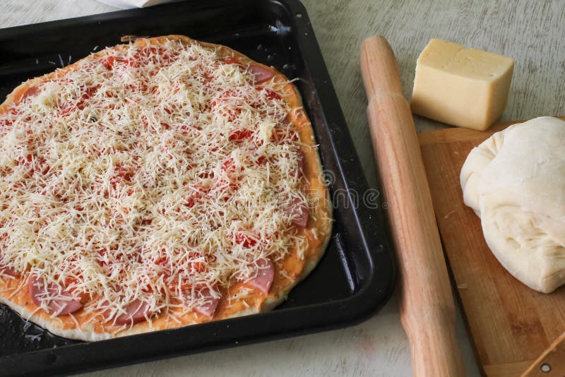 Process of Cooking Pizza at Home Stock Image - Image of bakery, health ...