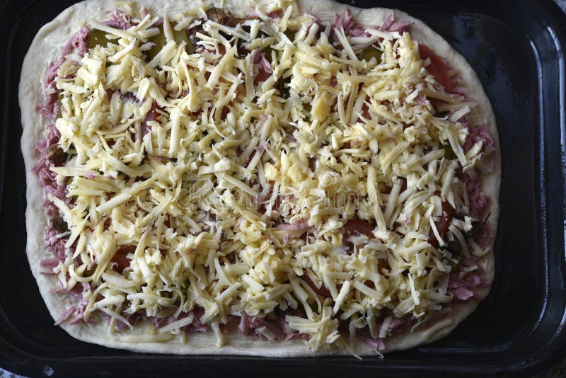 Cooking Pizza at Home. Raw Pizza Dough Stock Image - Image of homemade ...