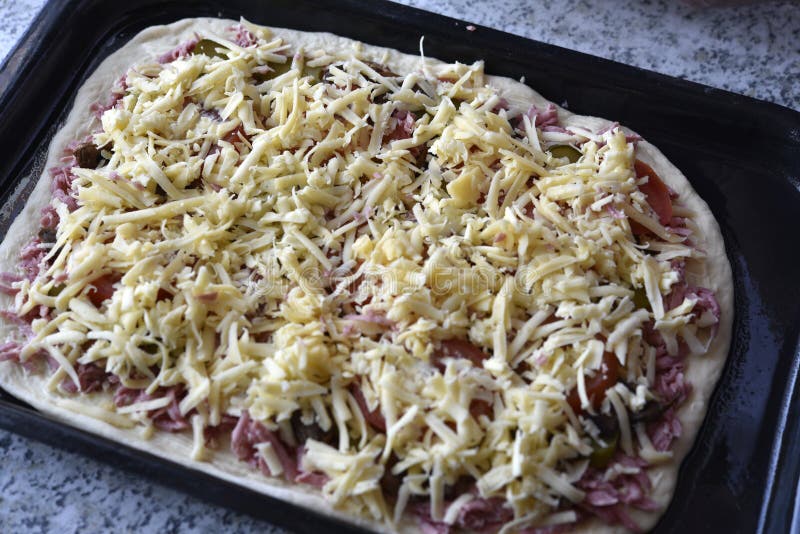 Cooking Pizza at Home. Raw Pizza Dough Stock Image - Image of tasty ...