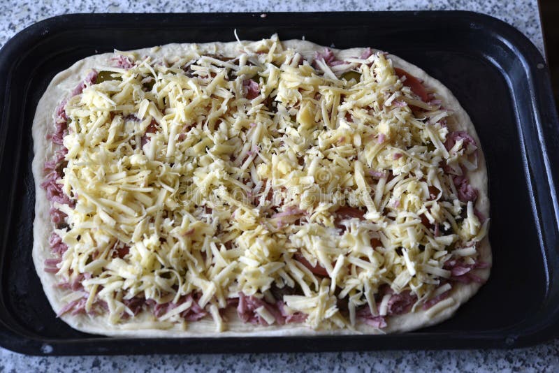 Cooking Pizza at Home. Raw Pizza Dough Stock Photo - Image of meal ...