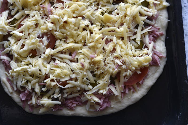 Cooking Pizza at Home. Raw Pizza Dough Stock Image - Image of vegetable ...