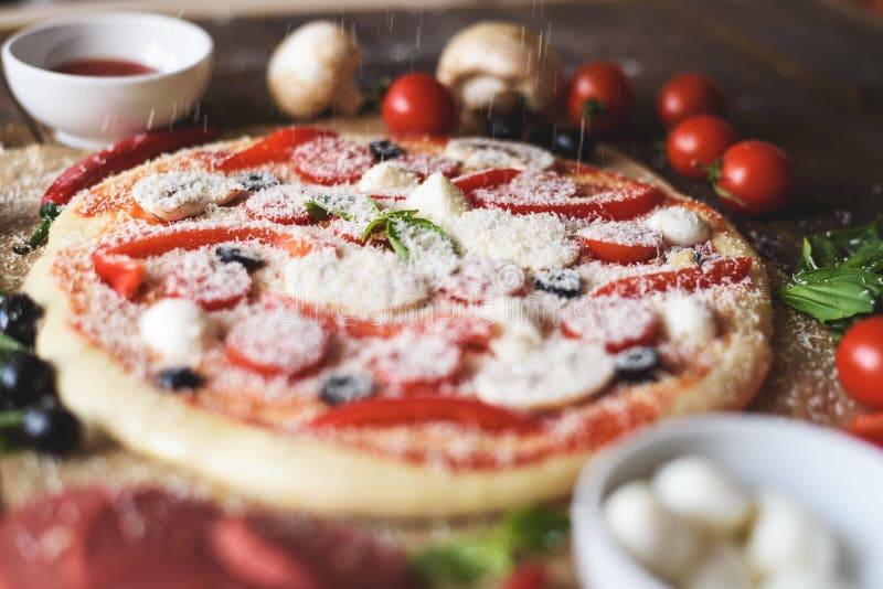 Sprinkle Grated Aged Parmesan Cheese Over Spaghetti Bolognese Stock ...