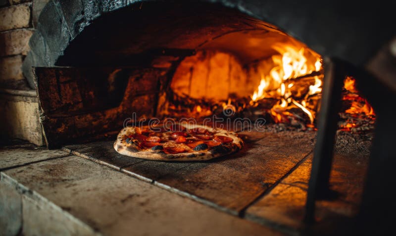 Cooking Pizza in Traditional Oven Stock Illustration - Illustration of ...