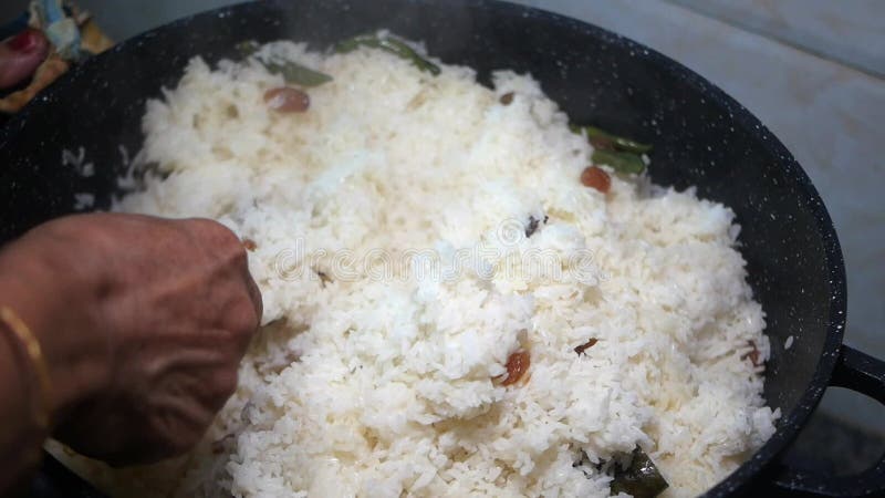 Cooking Plain White Rice in a Cooking Pan Stock Footage - Video of ...