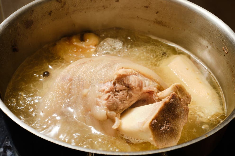 Cooking pork knuckle stock photo. Image of lunch, water - 265367918