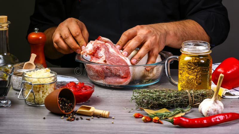 Cooking Pork Knuckle with Sauerkraut by Chef Hands, Steps Process on ...