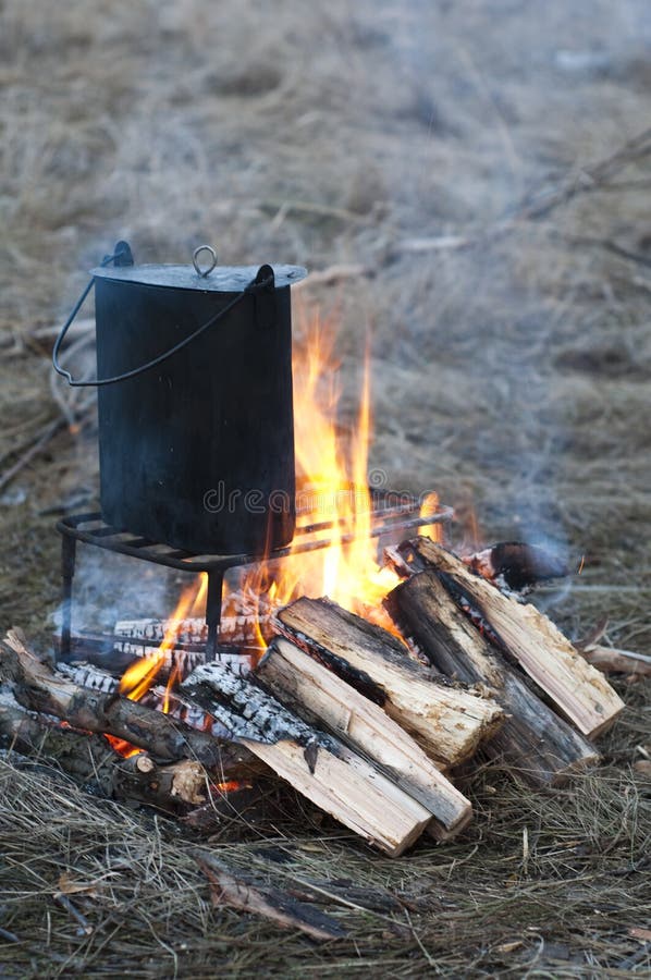 Cooking in a Pot on the Bonfire Stock Photo - Image of danger, camp ...