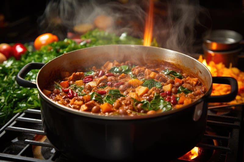 Cooking Pot with Bubbling Stew for Kwanzaa Feast Stock Photo - Image of ...