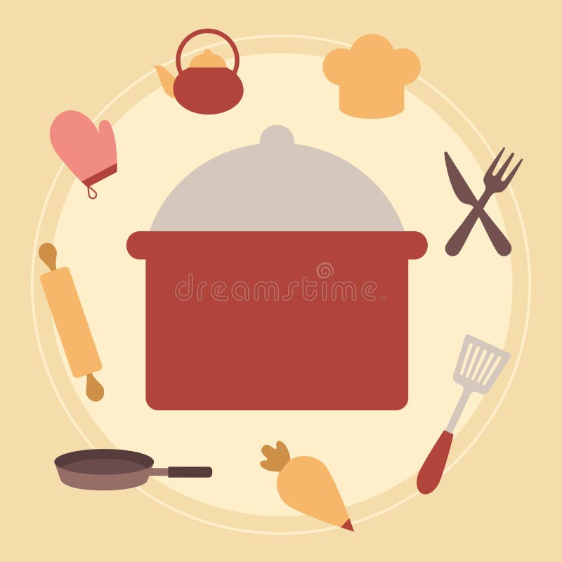 Cooking Pot with Bundle of Cooking Icons Around Him Stock Vector ...