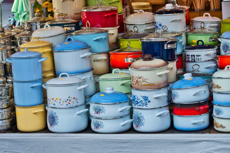 Cooking Pot Container for Sale. Stock Image - Image of black, green ...