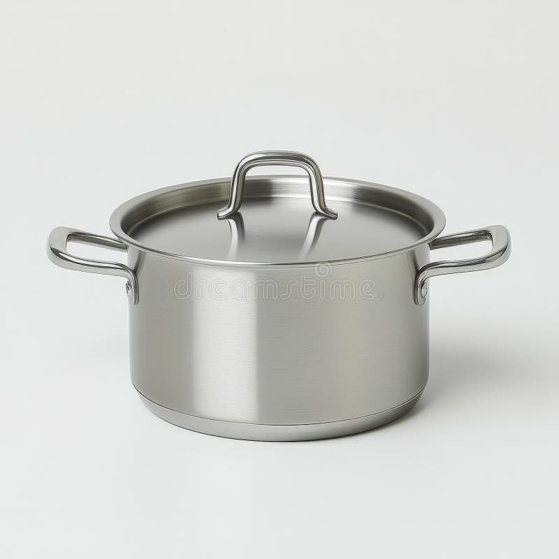 Stainless Steel Cooking Pot with Lid on a Plain Background for Kitchen ...