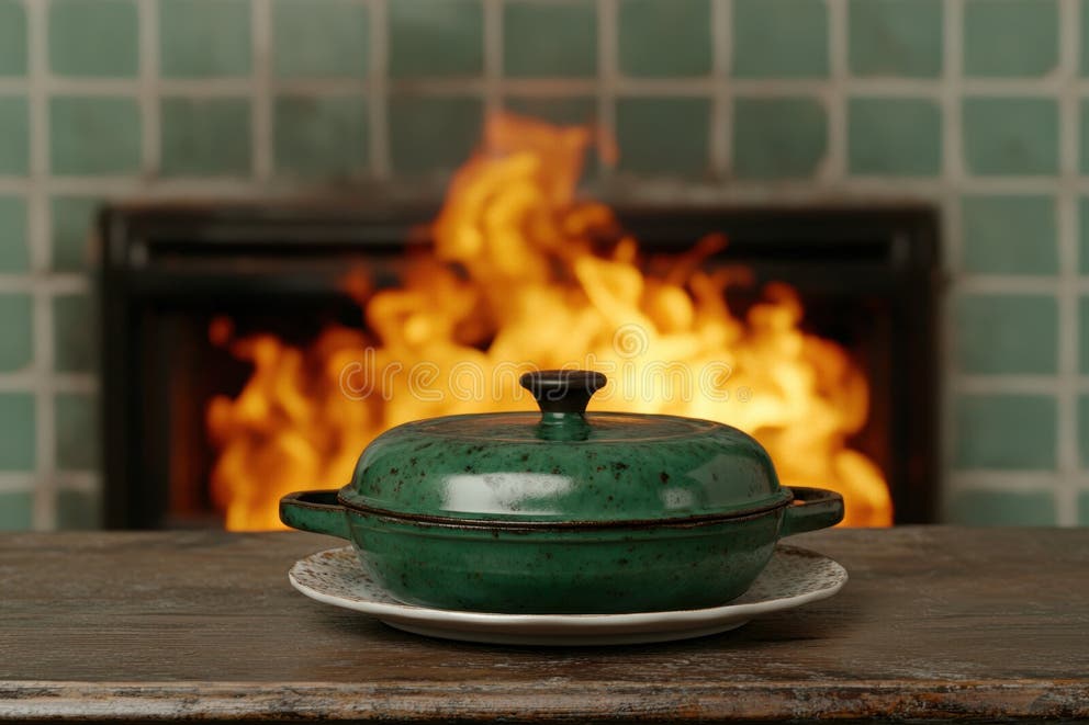 Cooking Pot on Fire in Kitchen Stock Illustration - Illustration of ...