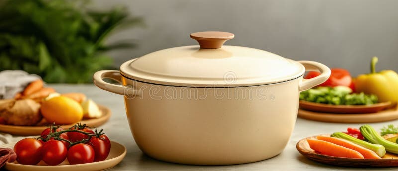 Cooking Pot with Fresh Vegetables in a Cozy Kitchen Setting Stock ...