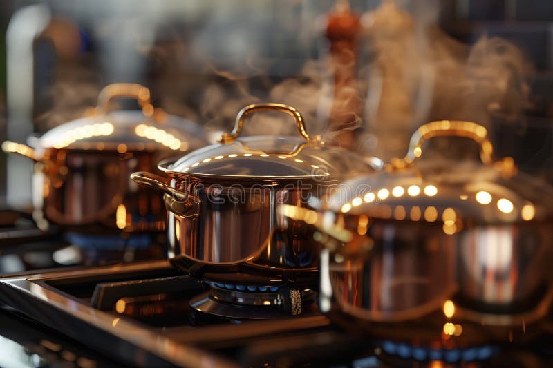 Cooking Pot on the Gas Stove in the Kitchen. Selective Focus Stock ...