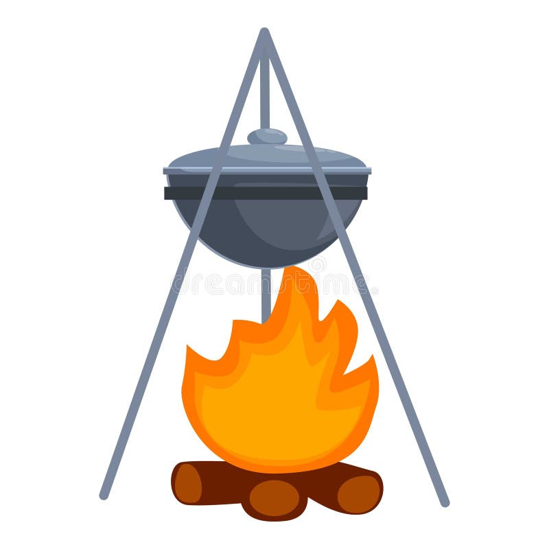 Cooking Pot Hanging Over Burning Campfire on Tripod Stock Illustration ...
