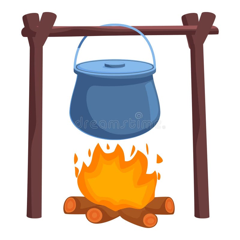 Cooking Pot Hanging Over Campfire on Wood Support Stock Vector ...