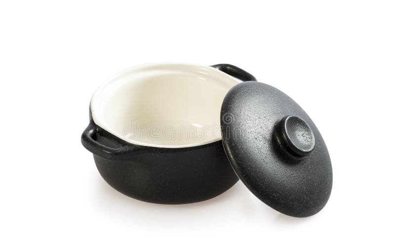 Cooking Pot on White. Black Colour Outside and White Inside Stock Photo ...