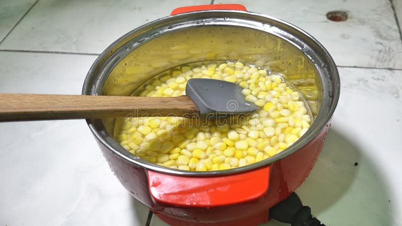 Cooking Pot with Kernel Corn and Spoon Stock Photo - Image of culinary ...