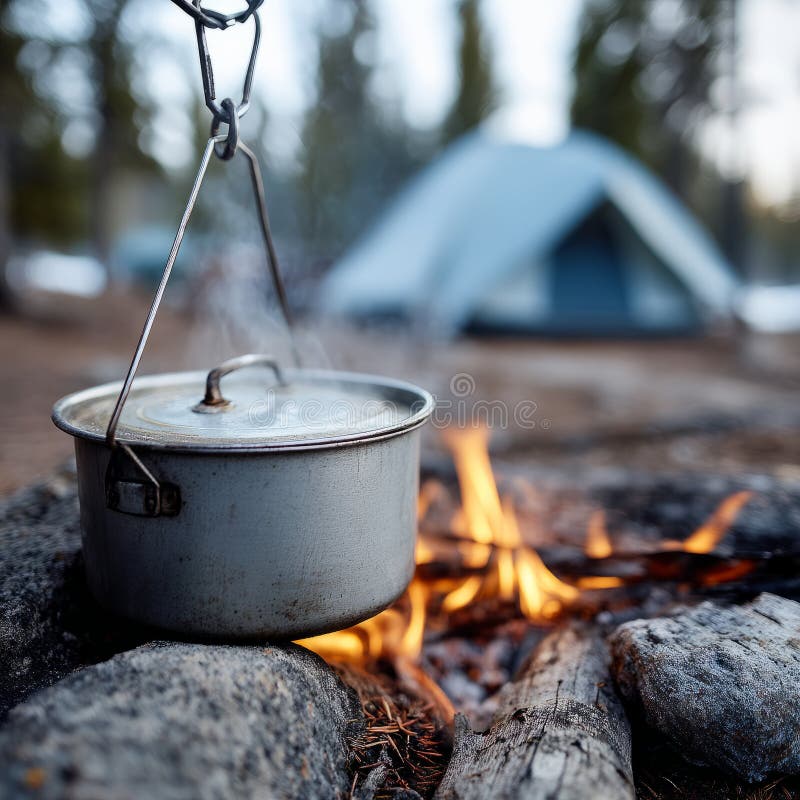 Cooking Pot Over Campfire Forest Camp Setting Stock Photos - Free ...