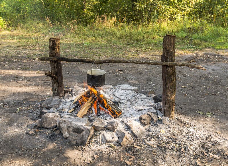 Pot on fire stock image. Image of summer, cooking, fire - 20850469