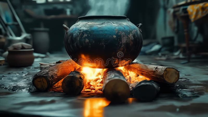 Cooking Pot Over Fire with Rustic Atmosphere Stock Footage - Video of ...