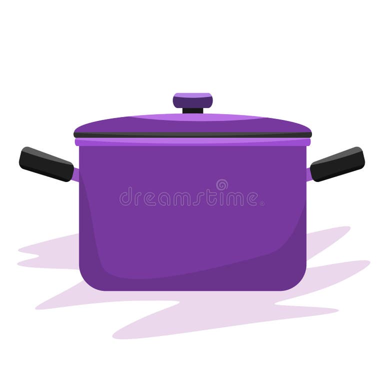Cooking Pot or Pan with Side View and Cover on it. Flat and Solid Color ...