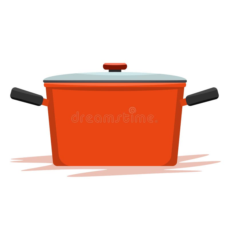 Cooking Pot or Pan with Side View and Cover on it. Flat and Solid Color ...