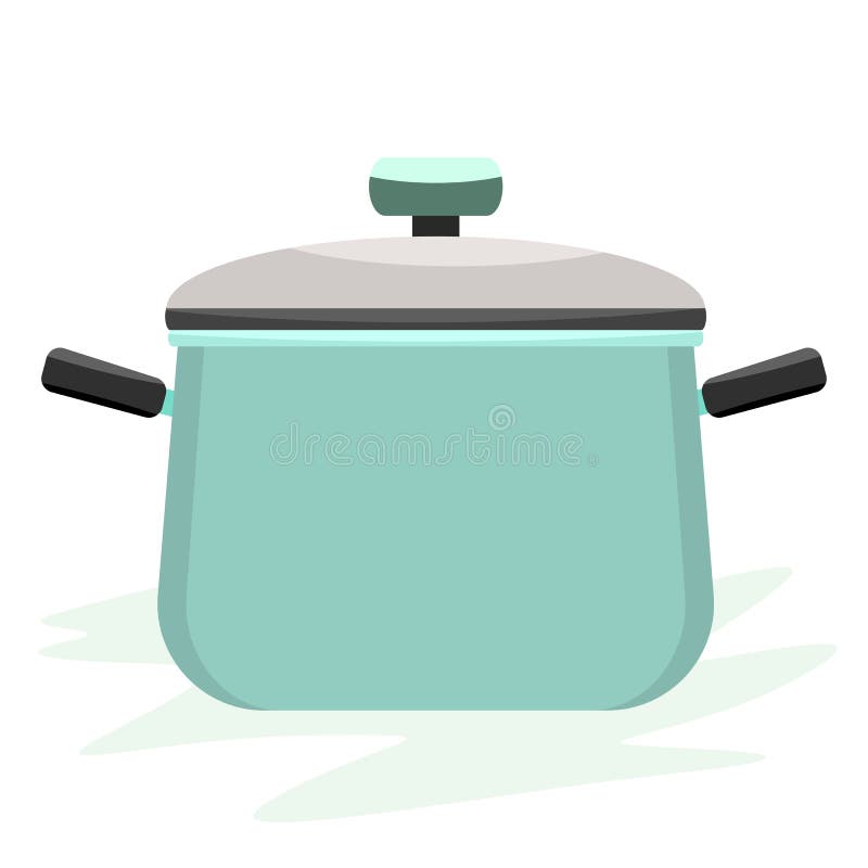 Cooking Pot or Pan with Side View and Cover on it. Flat and Solid Color ...