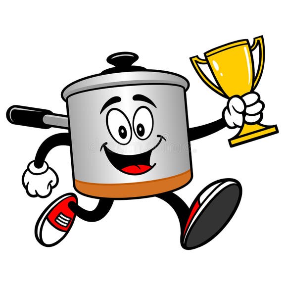 Cooking Pot Running with a Trophy Stock Illustration - Illustration of ...