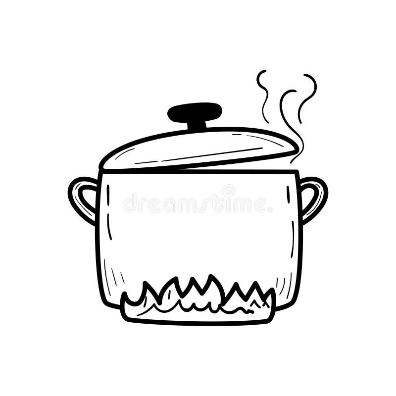 Cooking Pot Vector Illustration in Cute Doodle Drawing Style Stock ...