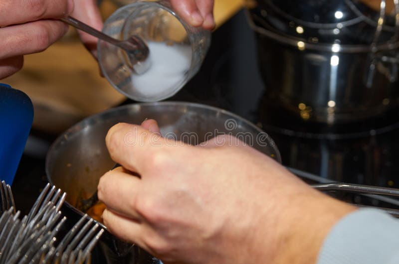Cooking Process: Adding Ingredients To the Pot Stock Photo - Image of ...